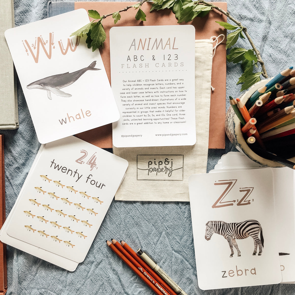 Animal ABC + 123 Flash Cards – Pip & J Papery