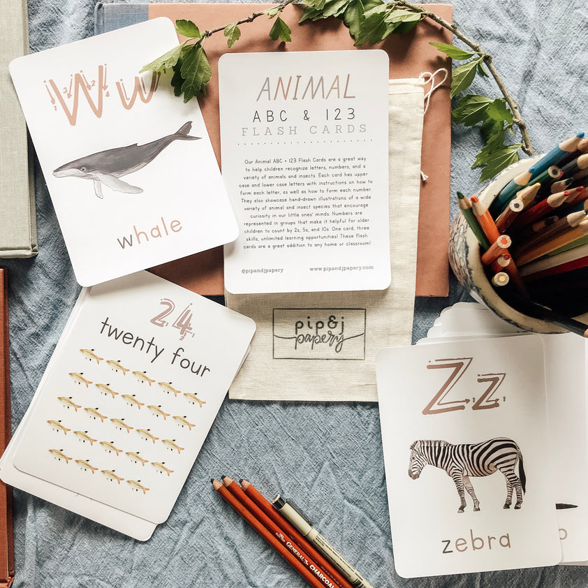 Animal ABC + 123 Flash Cards – Pip & J Papery